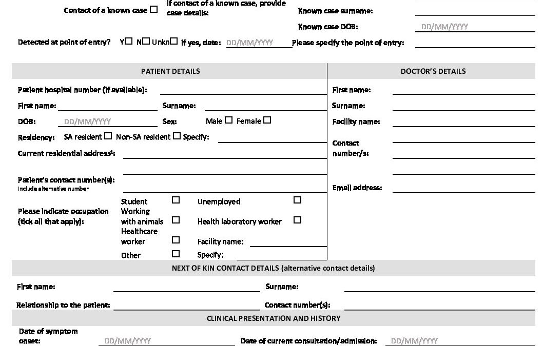 South Africa PUI contact tracing form | CQUIN